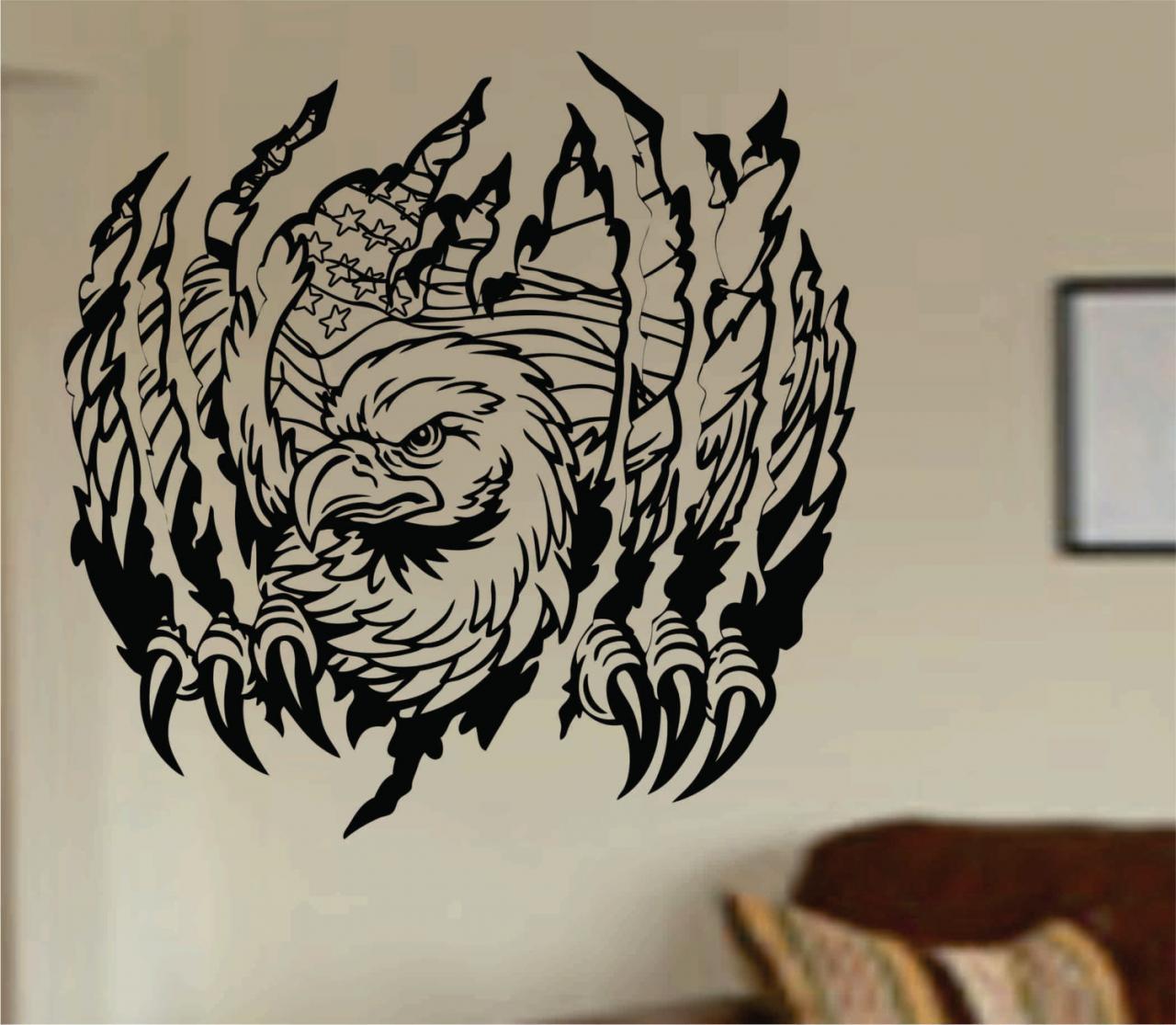 Eagle Ripping Thru Wall Mural Decal Sticker Vinyl on Luulla