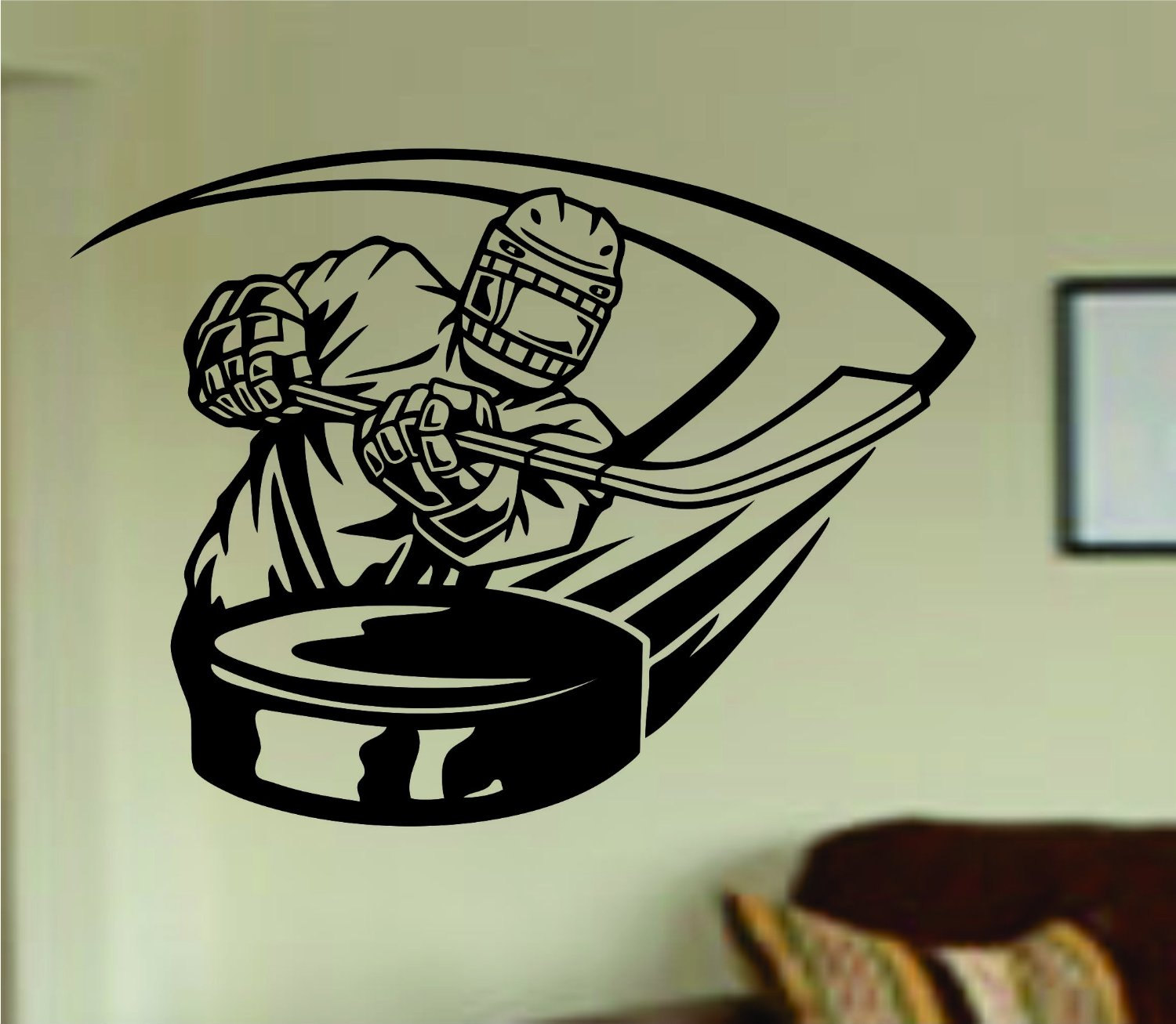 Ice Hockey Player Shooting Puck Vinyl Wall Decal Sticker Art Sports Kid ...
